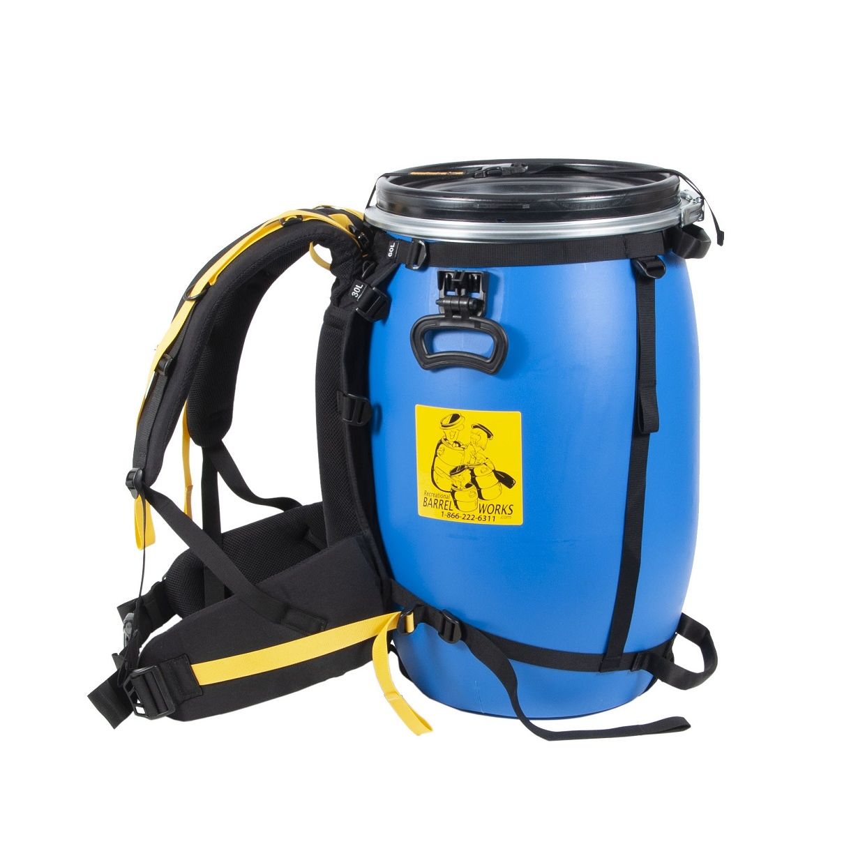 Recreational Barrel Works 60L Blue Barrel and Expedition Harness Packa ...